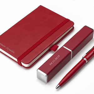 Custom Notebook and Box Pen Set - Red / Personalized Name Engraved - Etsy