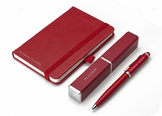 Custom Notebook and Box Pen Set Red / Personalized Name - Etsy