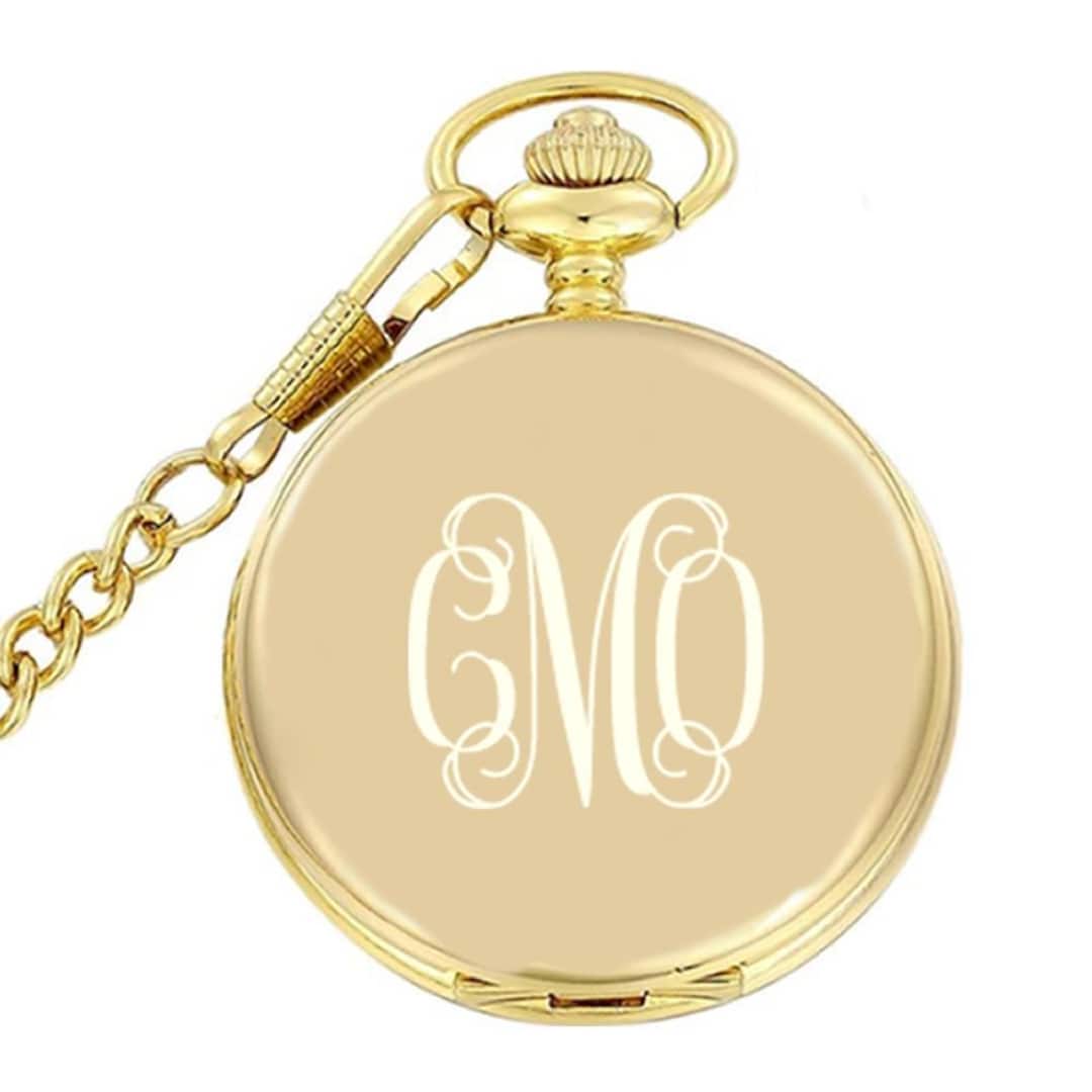 Custom Pocket Watch Bright Gold / Personalized Monograme Engraved - Etsy