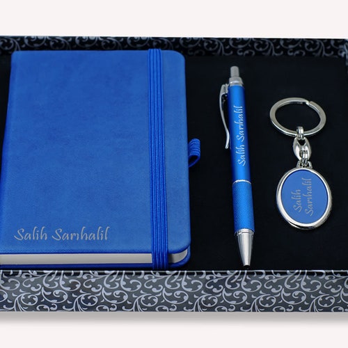 Custom Notebook Pen and Keychain Set Black / Personalized | Etsy