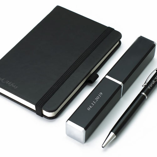 Custom Notebook Pen and Keychain Set Black / Personalized - Etsy