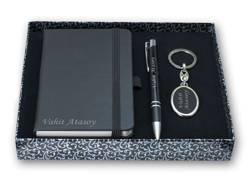 Personalized Notebook Keychain and Pen Set Black / Custom | Etsy