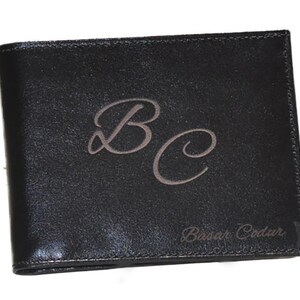 Personalized Wallet Black Leather / Custom Engraved Name and Letter - Etsy