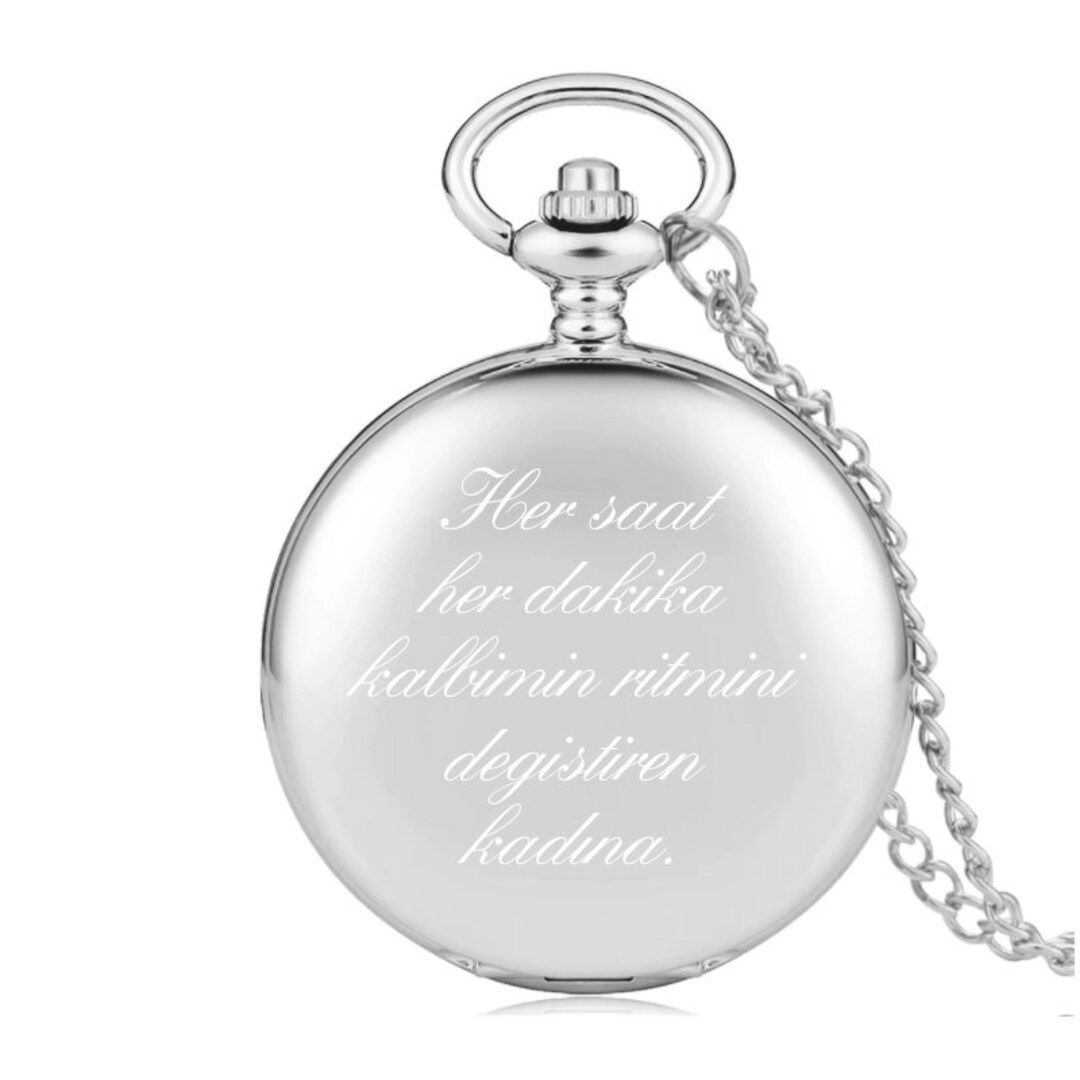Custom Pocket Watch Silver Color Necklace - Personalized Engraved ...