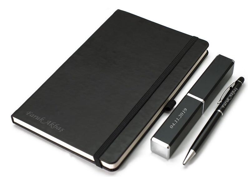 Custom Notebook and Box Pen Set Black / Personalized Name - Etsy