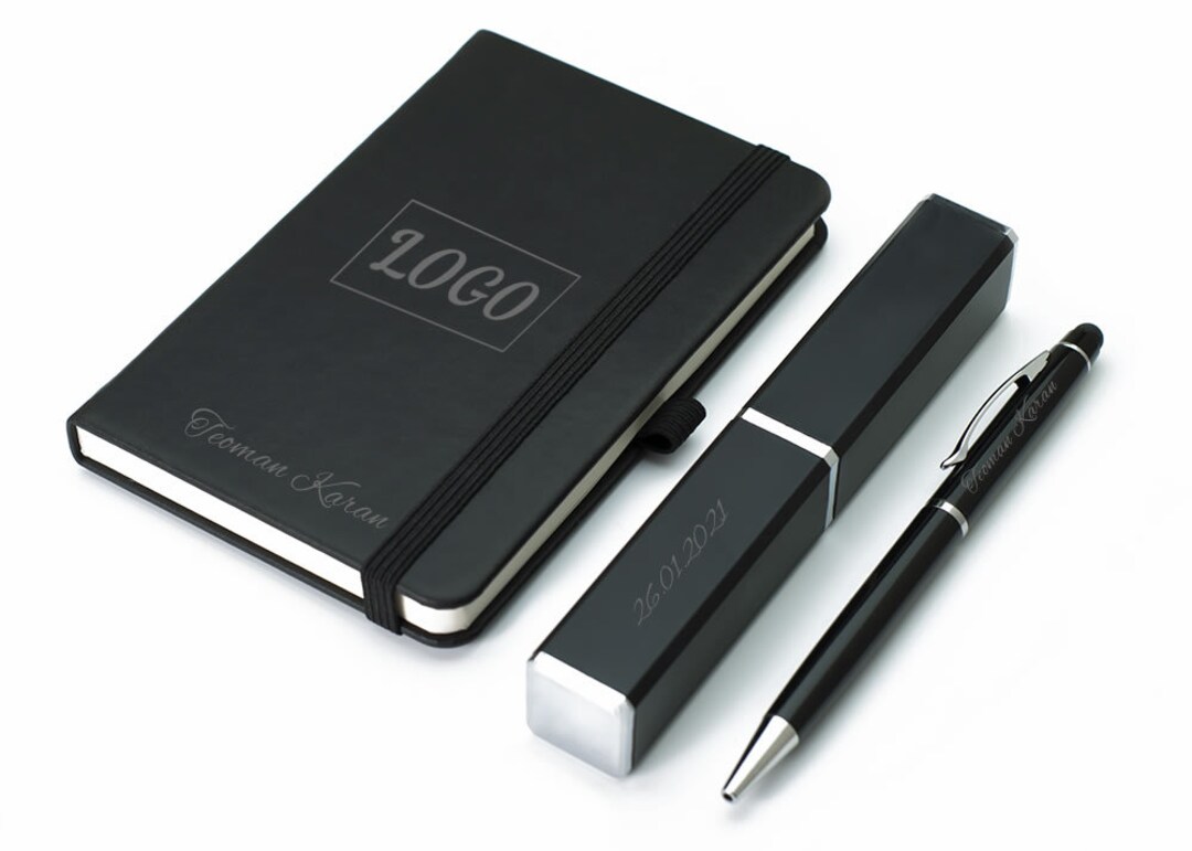 Custom Notebook and Box Pen Set / Personalized Name and Logo Engraved ...