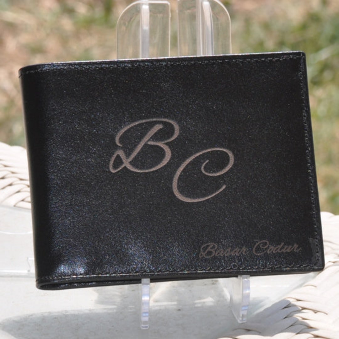 Personalized Wallet Black Leather / Custom Engraved Name and Letter - Etsy