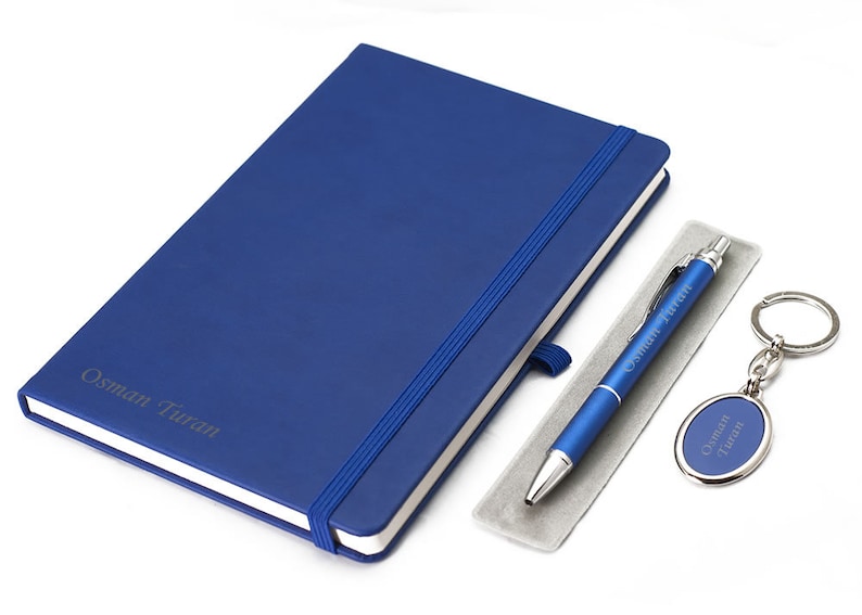 Custom Notebook Keychain and Pen Set Blue / Personalized | Etsy