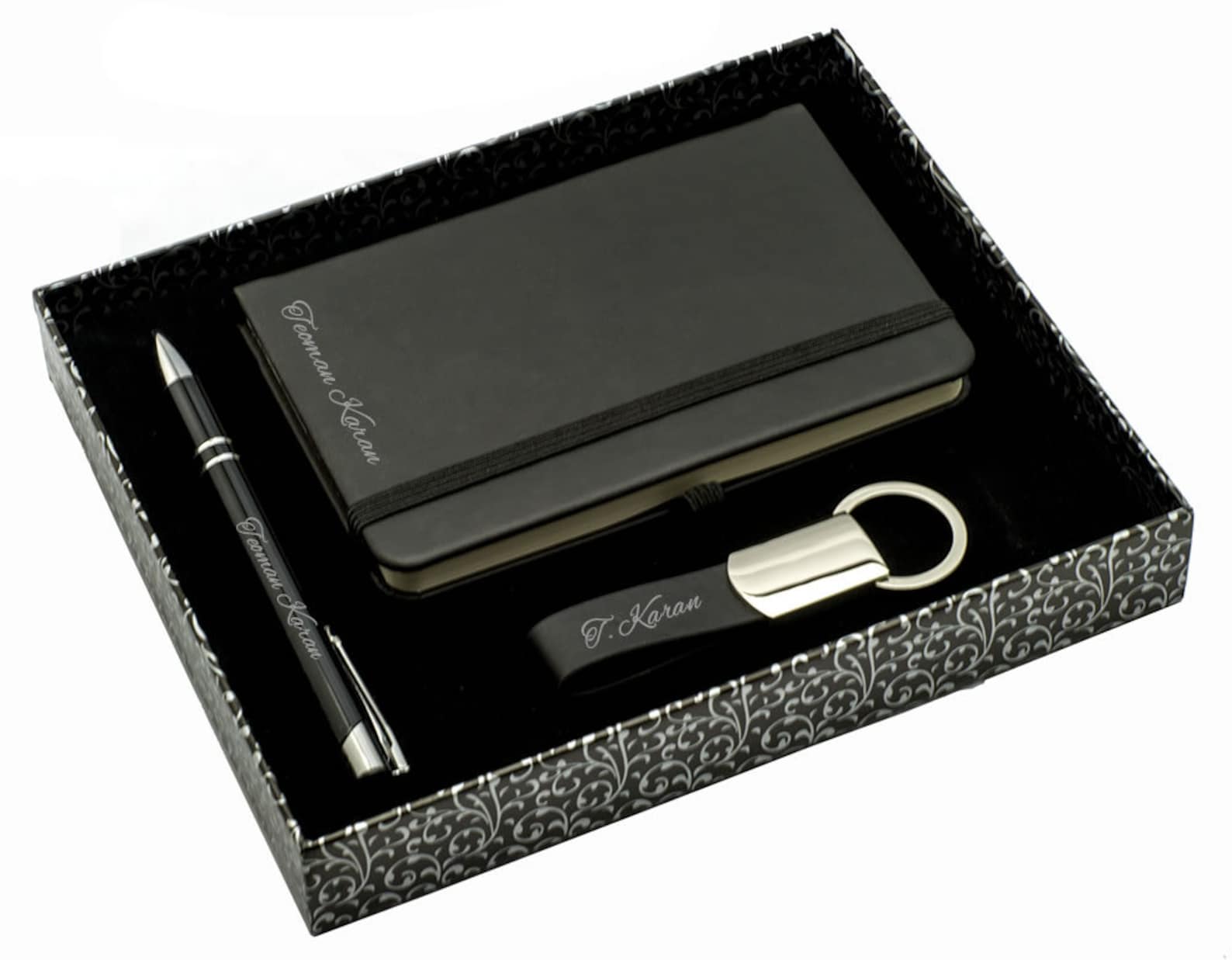 Custom Notebook Pen and Keychain Set Black / Personalized - Etsy