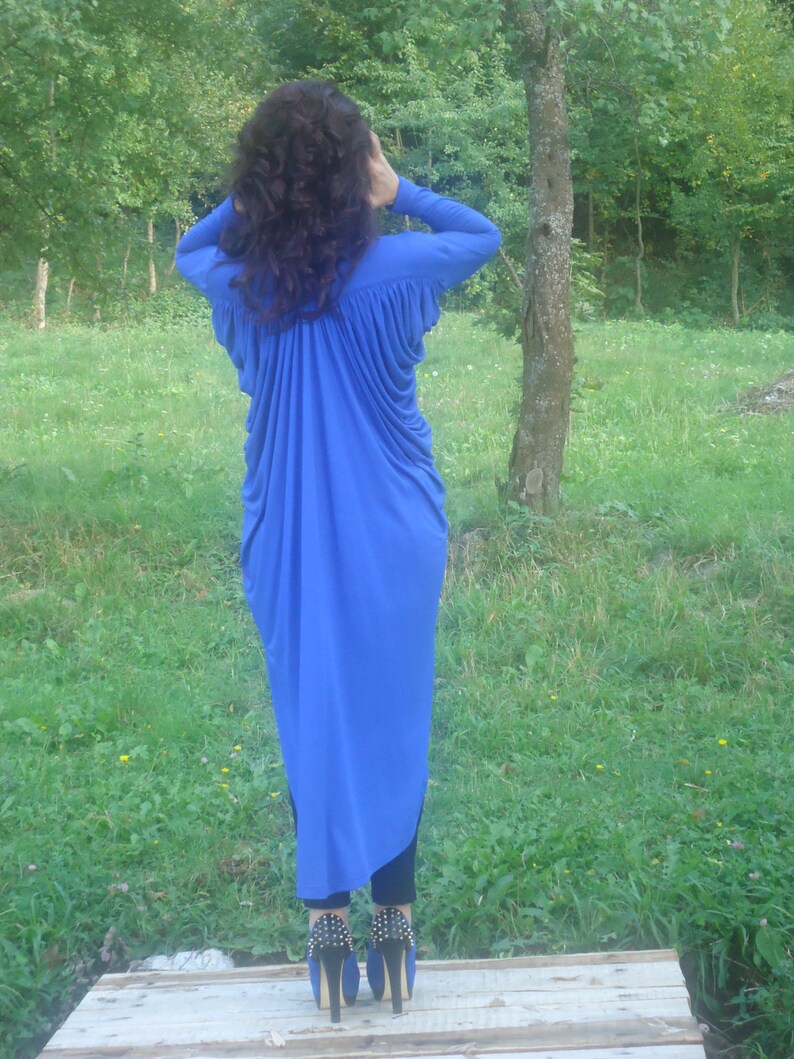 Royal Blue Top/long Sleeves Tunic /draped Tunic/cocktail Top/gooddess ...