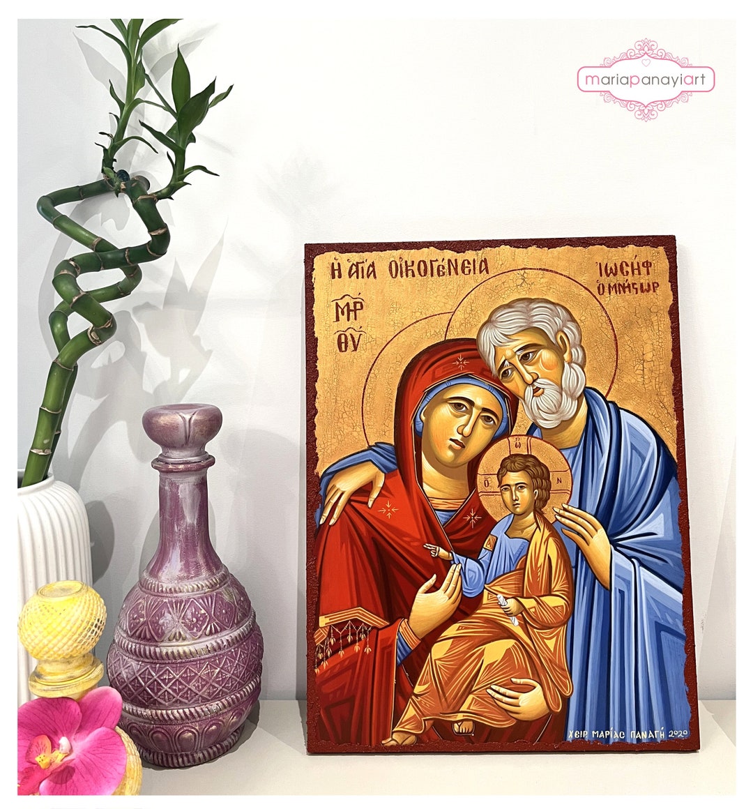Hand-painted Orthodox Byzantine Icon on Wood, Holy Family, Religious ...