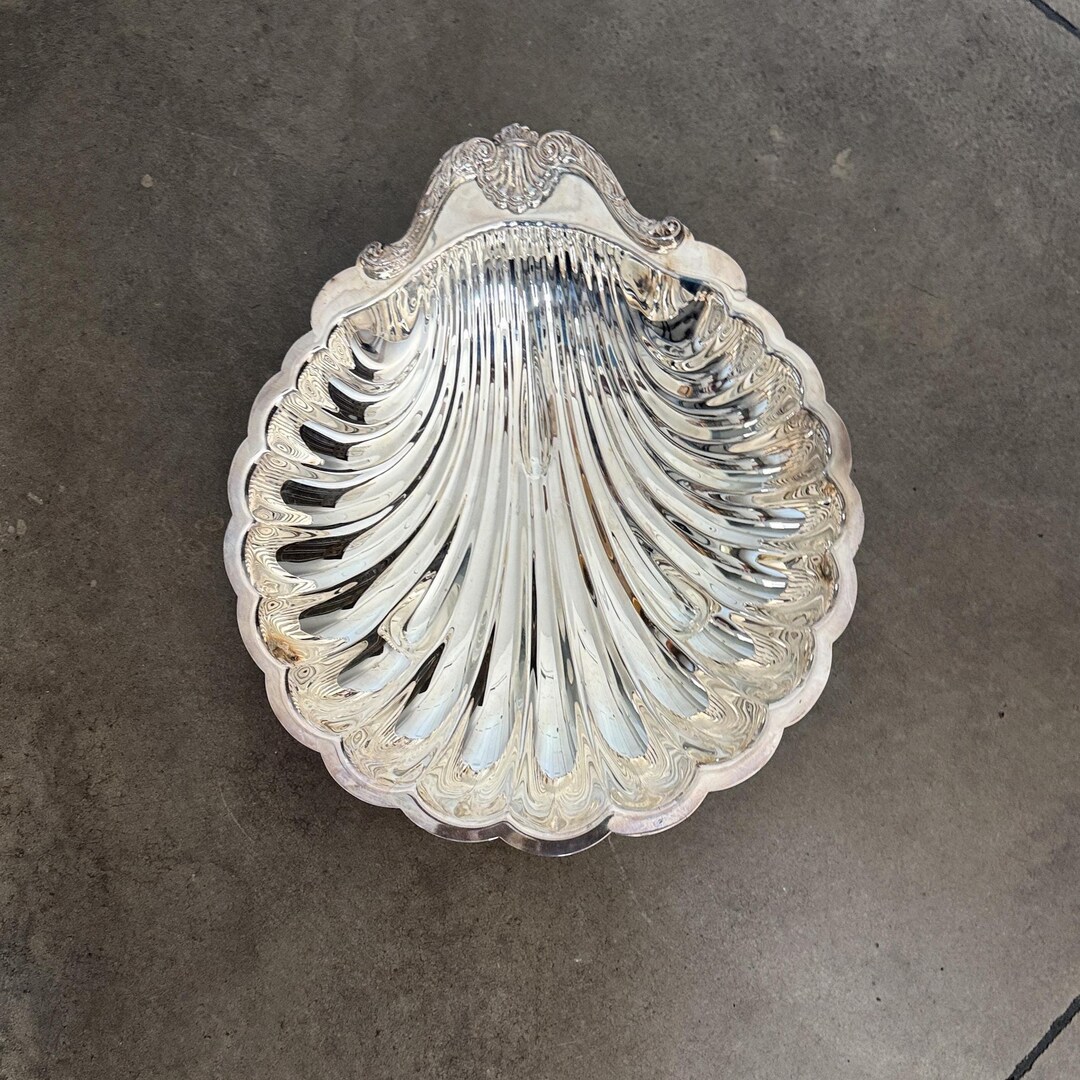 Large Vintage Silver Plated Sea Shell Serving Dish, 16" Long ...