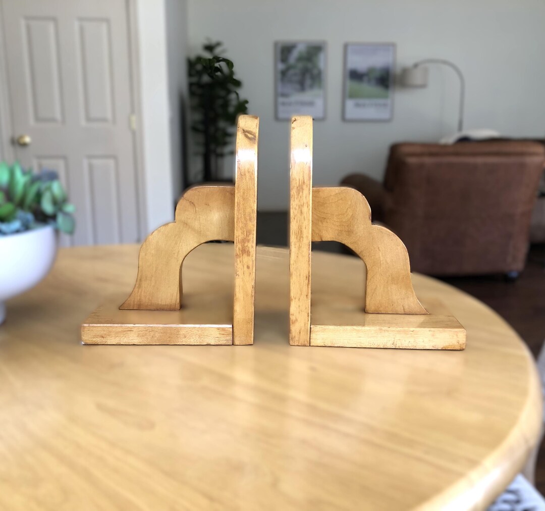 Vintage Solid Wood Bookends Holder, Tall Office Bookends - Etsy