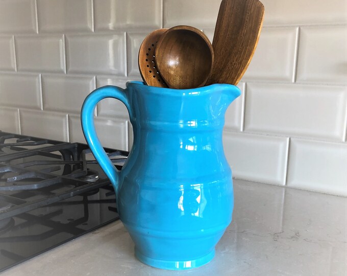 Deartis Tall Blue Ceramic Pitcher, Iced Tea Pitcher, Water Juice Milk ...