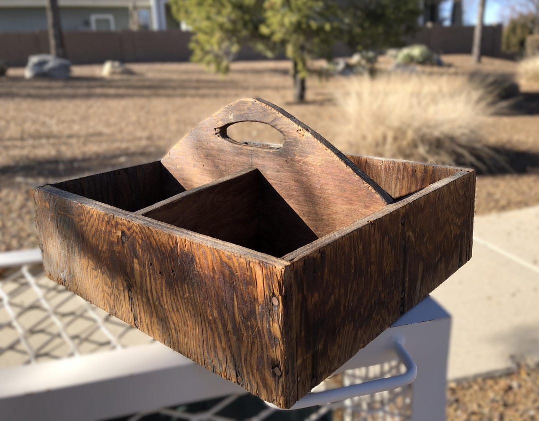 Antique Wooden Divided Caddy With Handle, Vintage Wood Primitive Tool ...