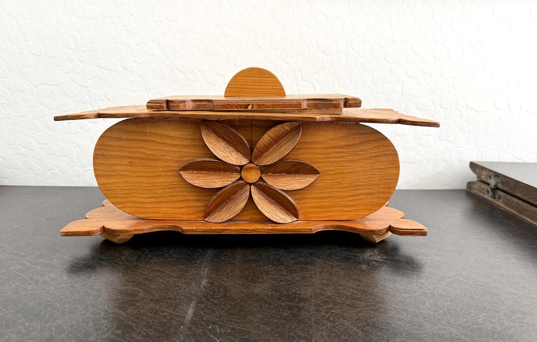 Handmade Vintage Wooden Jewelry Box: Red Fabric Lined Decor - Etsy