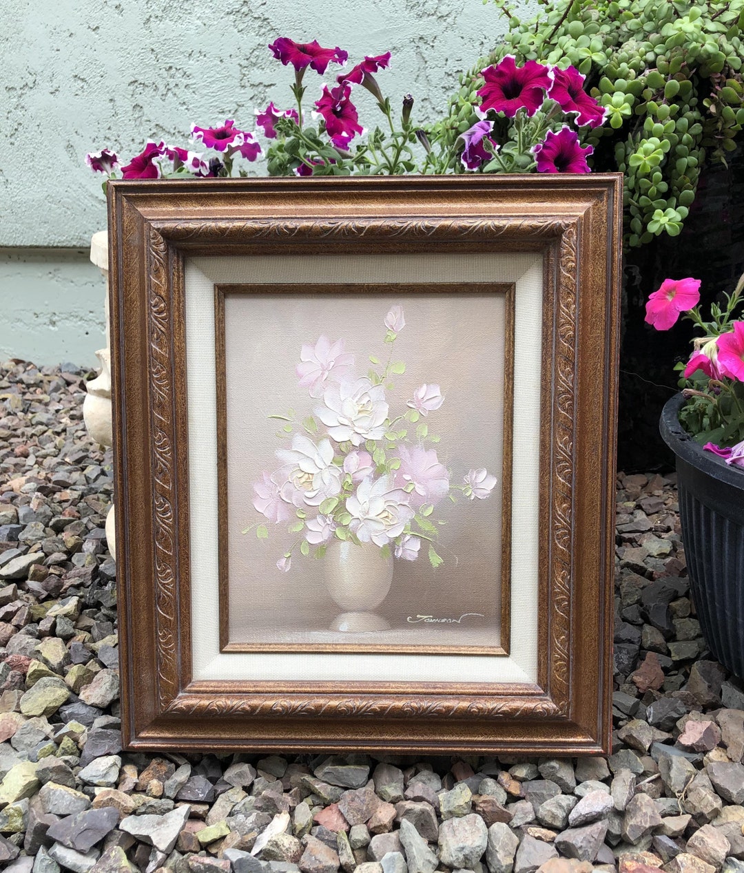 Vintage Ghost Flowers Oil Painting on Canvas, Signed Original Floral ...
