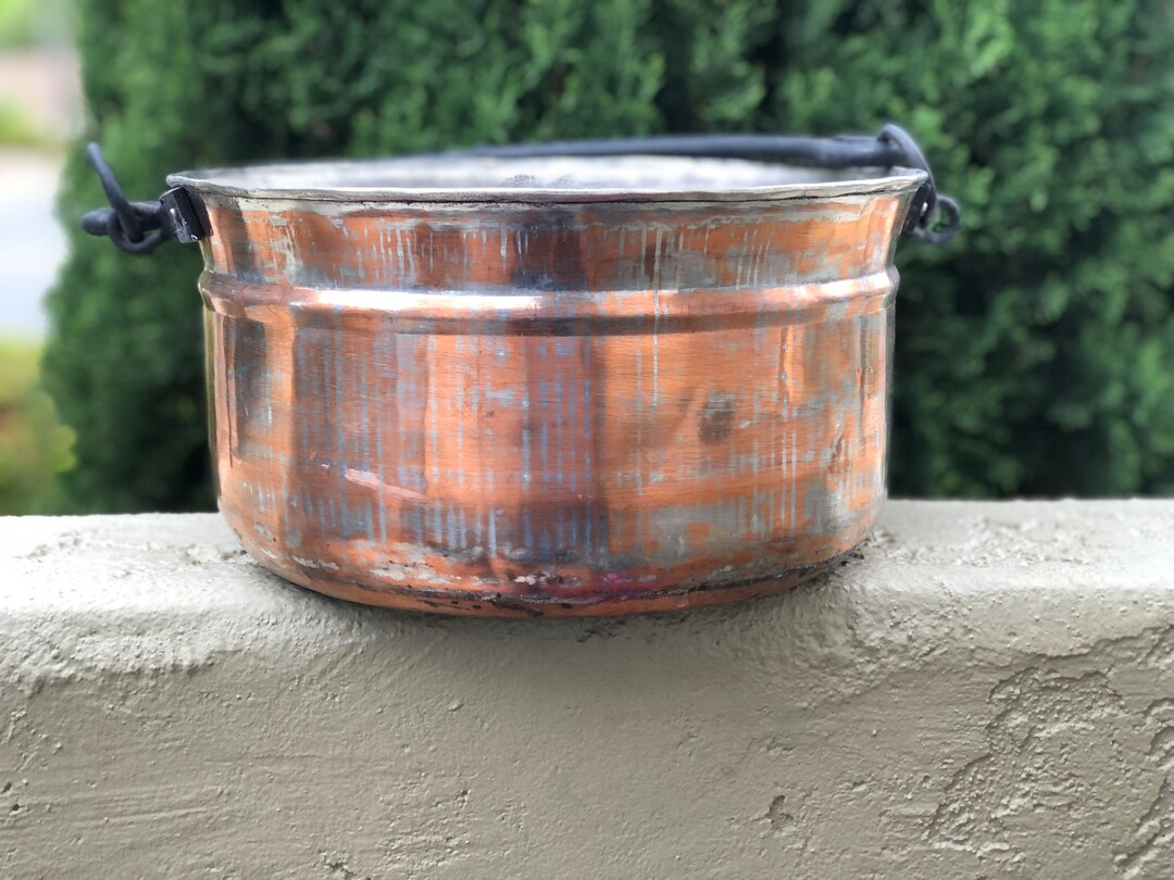 Antique Copper Bucket With Handle, Vintage Metal Buckets for Sale, Old ...