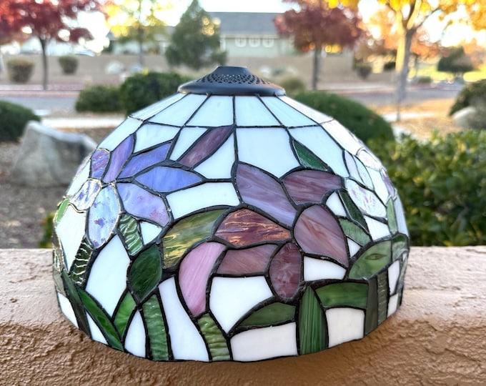 Tiffany Style Stained Glass Lamp Shade – Purple & Multicolor Art Glass ...