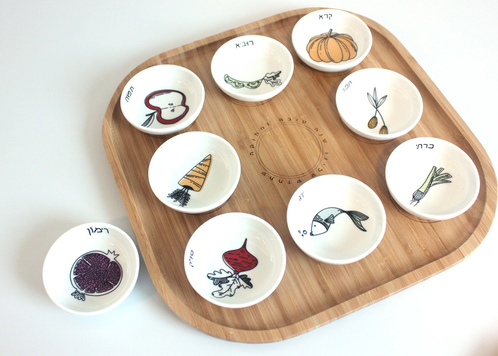 Modern Rosh Hashana Seder Plate Rosh Hashana Set in Wood and | Etsy