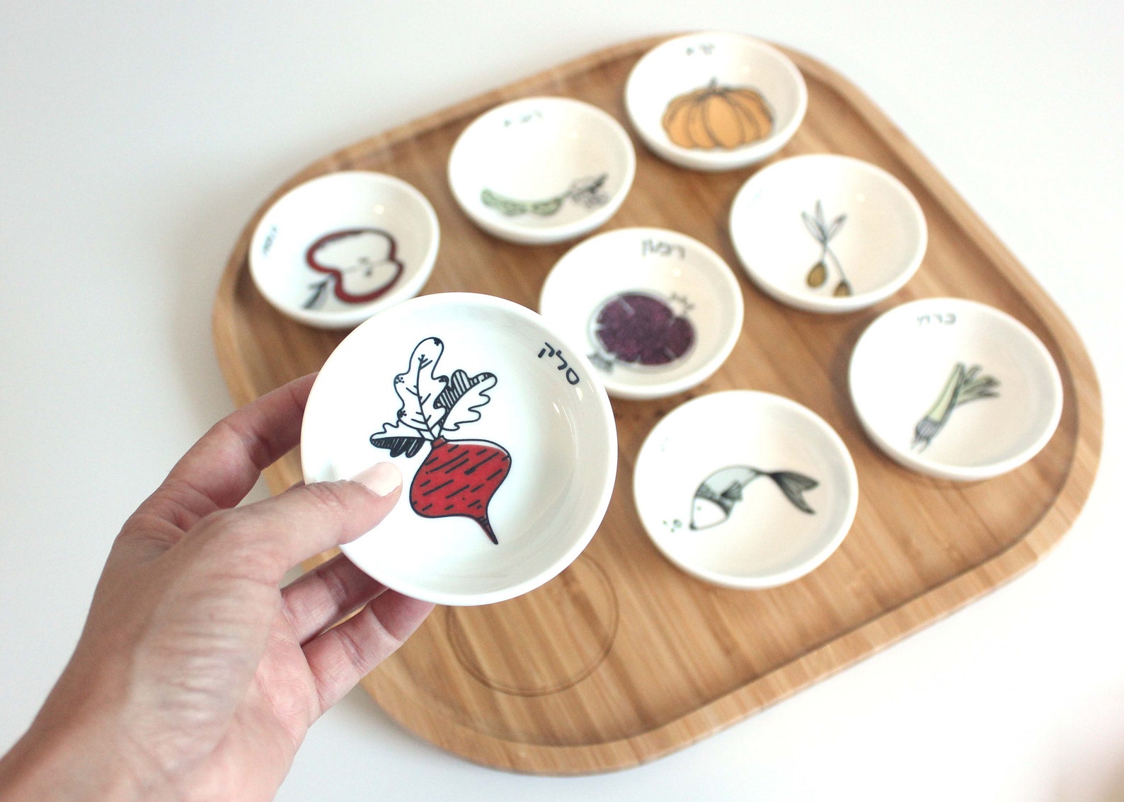 Modern Rosh Hashana Seder Plate Rosh Hashana Set in Wood and | Etsy