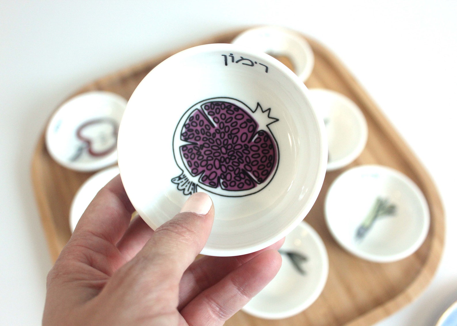 Modern Rosh Hashana Seder Plate Rosh Hashana Set in Wood and | Etsy