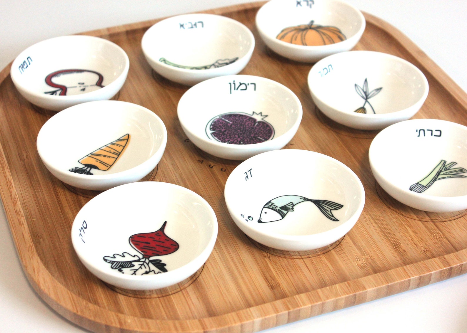 Modern Rosh Hashana Seder Plate Rosh Hashana Set in Wood and - Etsy
