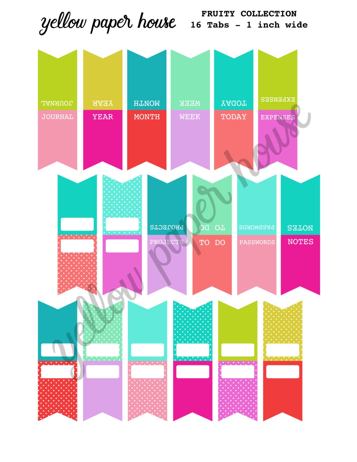 Printable 1 Inch Tabs - Fruity Collection - Instant Download ...