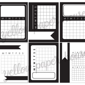 Printable 3x4 Month Calendars - Black and White Journal Cards - Instant ...