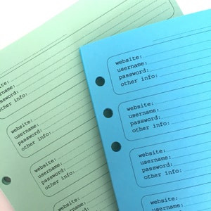 PASSWORD LOG Journal Planner Paper Fits Filofax Personal and A5 Size ...