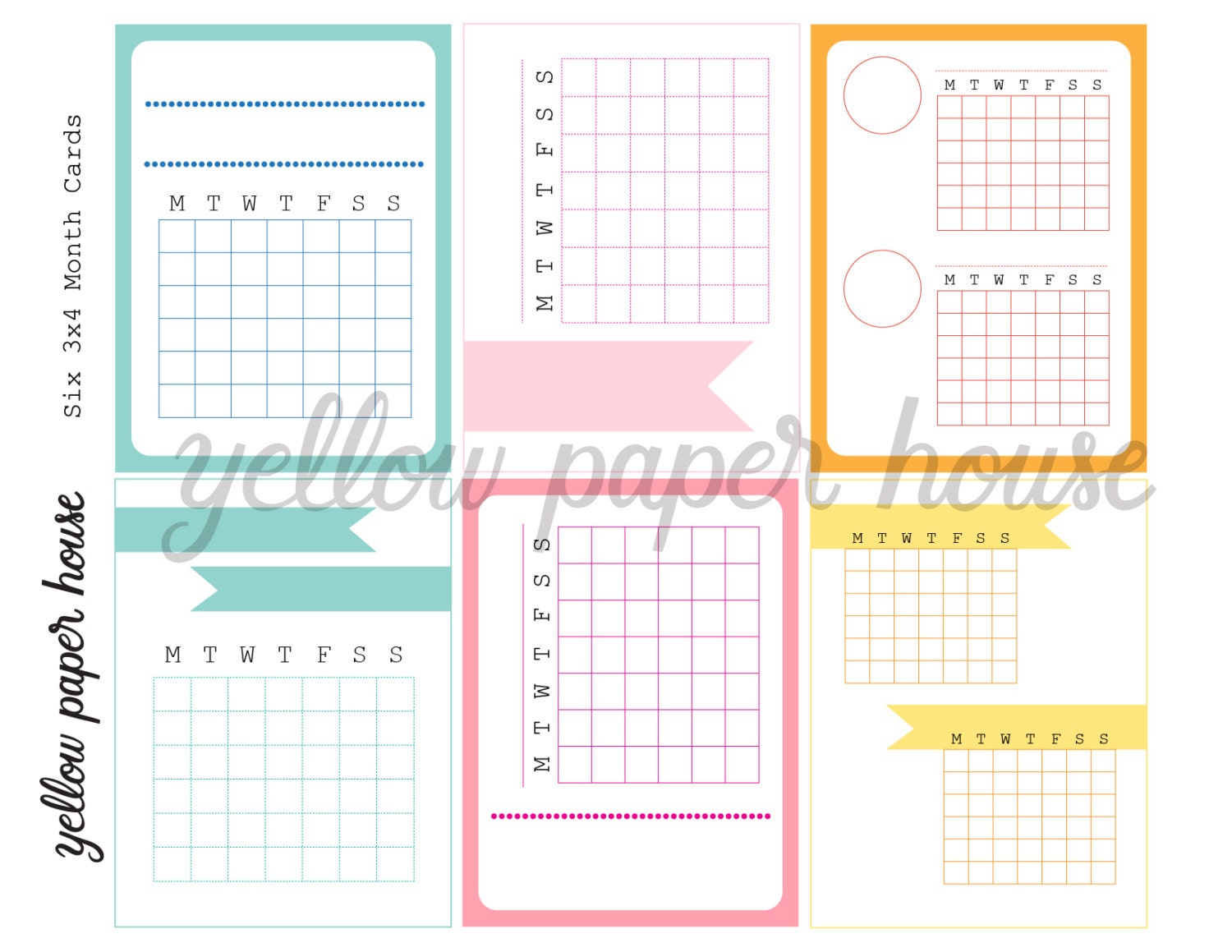 Printable 3x4 Month Calendars Journal Cards Instant - Etsy