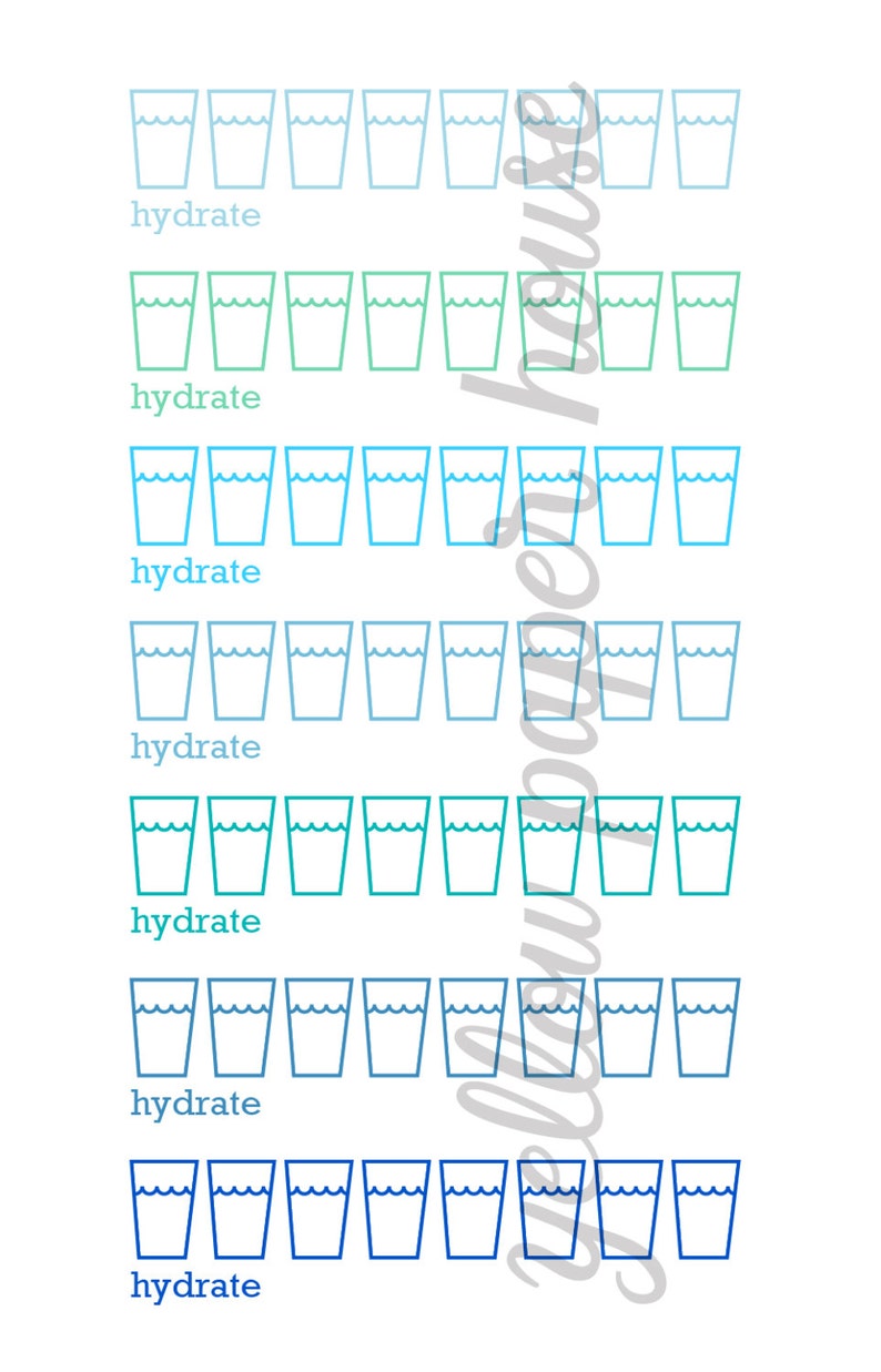 Printable 2 X .5 Inch Hydration Tracker Stickers - Instant Download ...