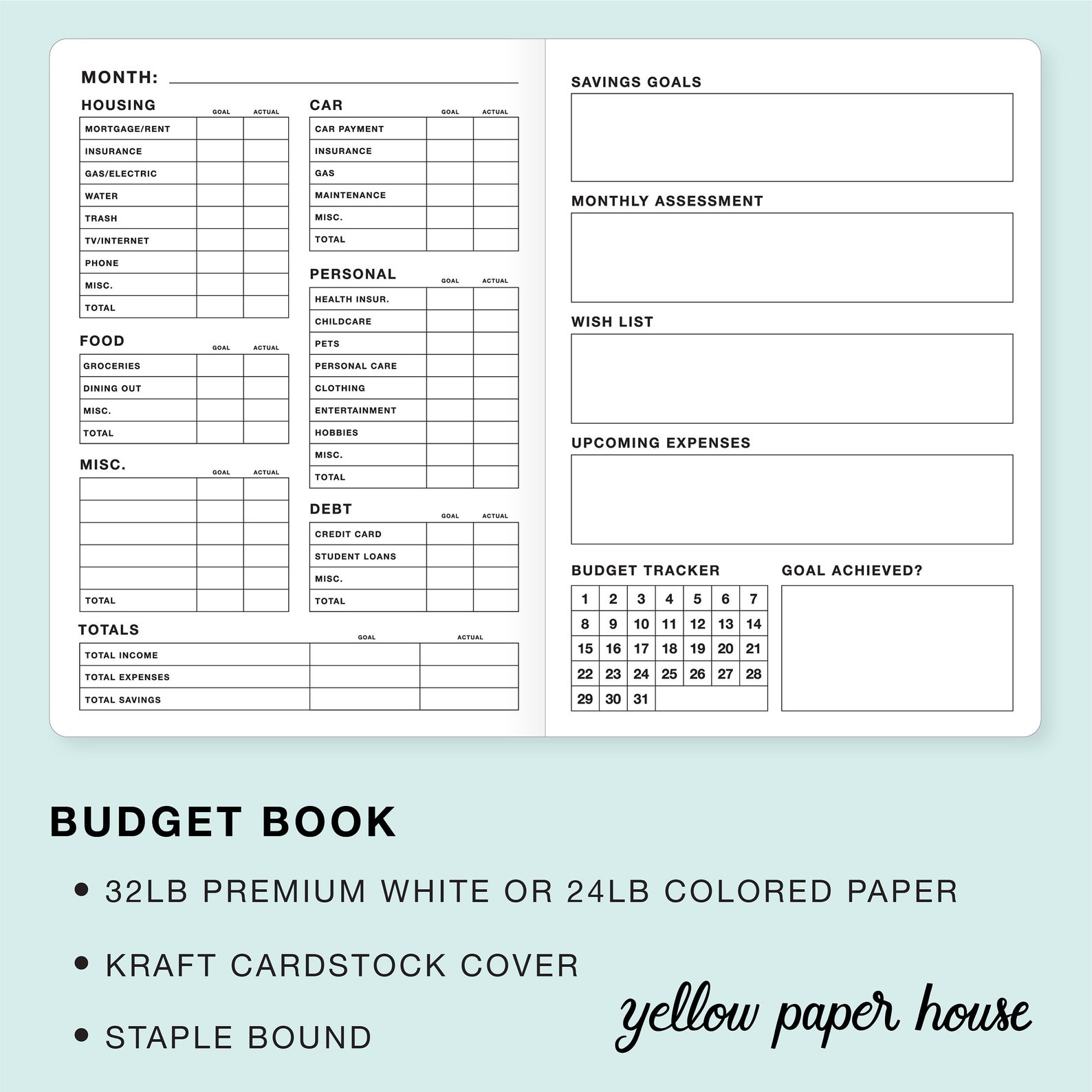 BUDGET BOOK Traveler's Notebook Insert - Choice of 23 Colors and 8 ...