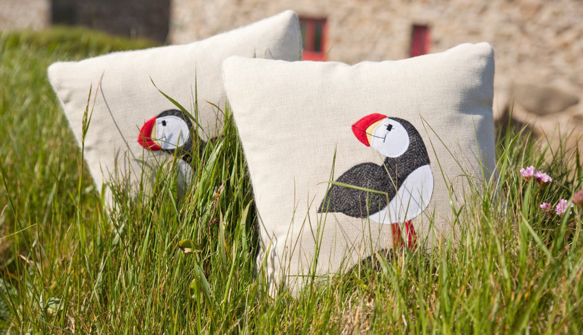 Handmade Puffin Cushion With Wool Woven in Wales - Etsy UK