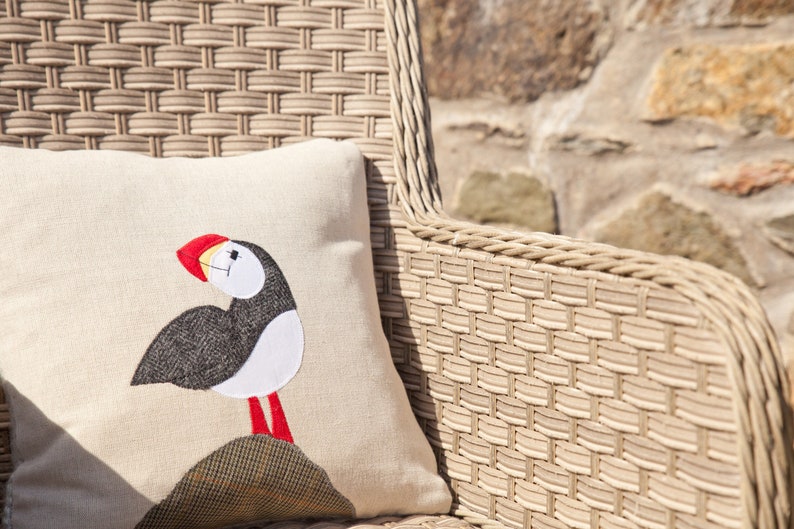 Handmade Puffin Cushion With British Tweeds - Etsy