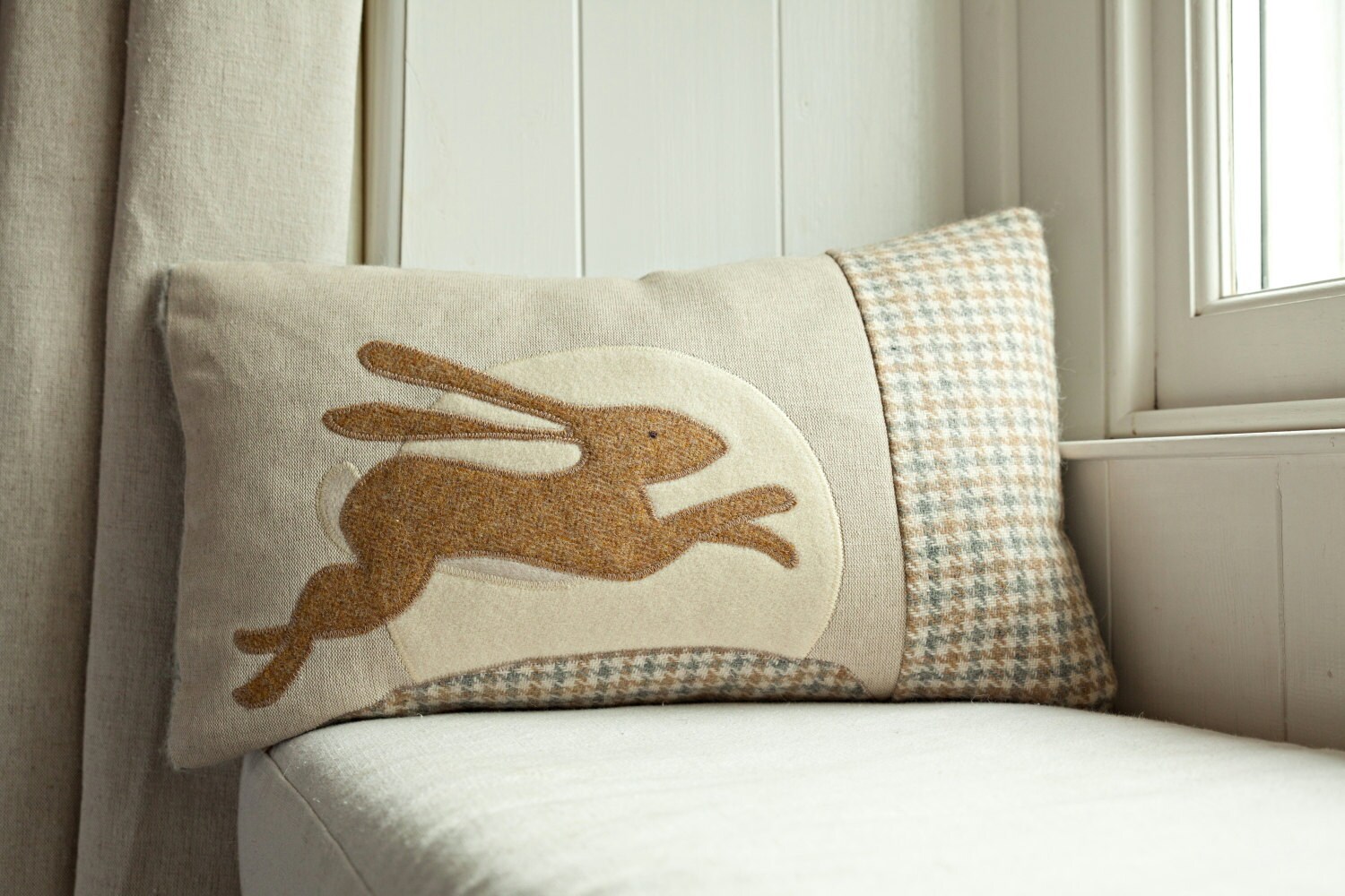 Handmade Leaping Hare Cushion - Etsy UK