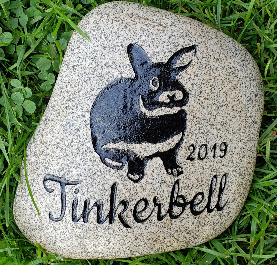 Pet Memorial Stone Rabbit, 9”/10”or 7”/8" Customized Engraved River ...