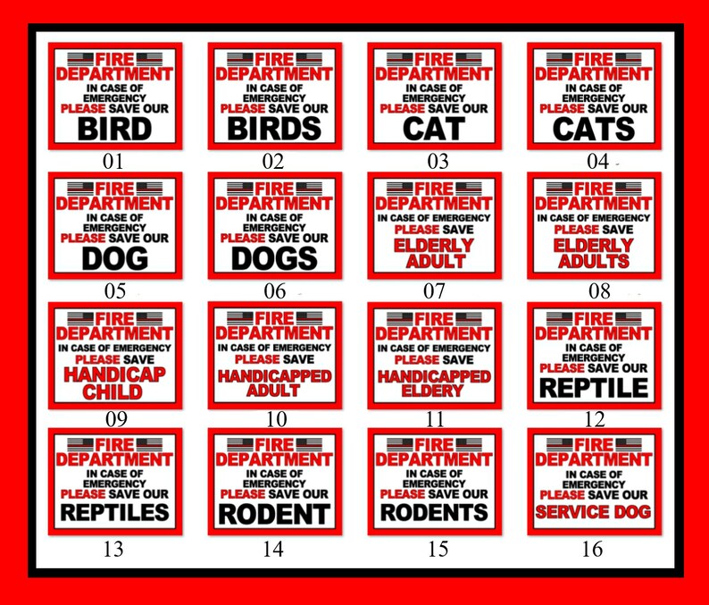 Pet Emergency Sign, 8"x 10" Coroplast, UV Printed, Fire Dept, Pets ...