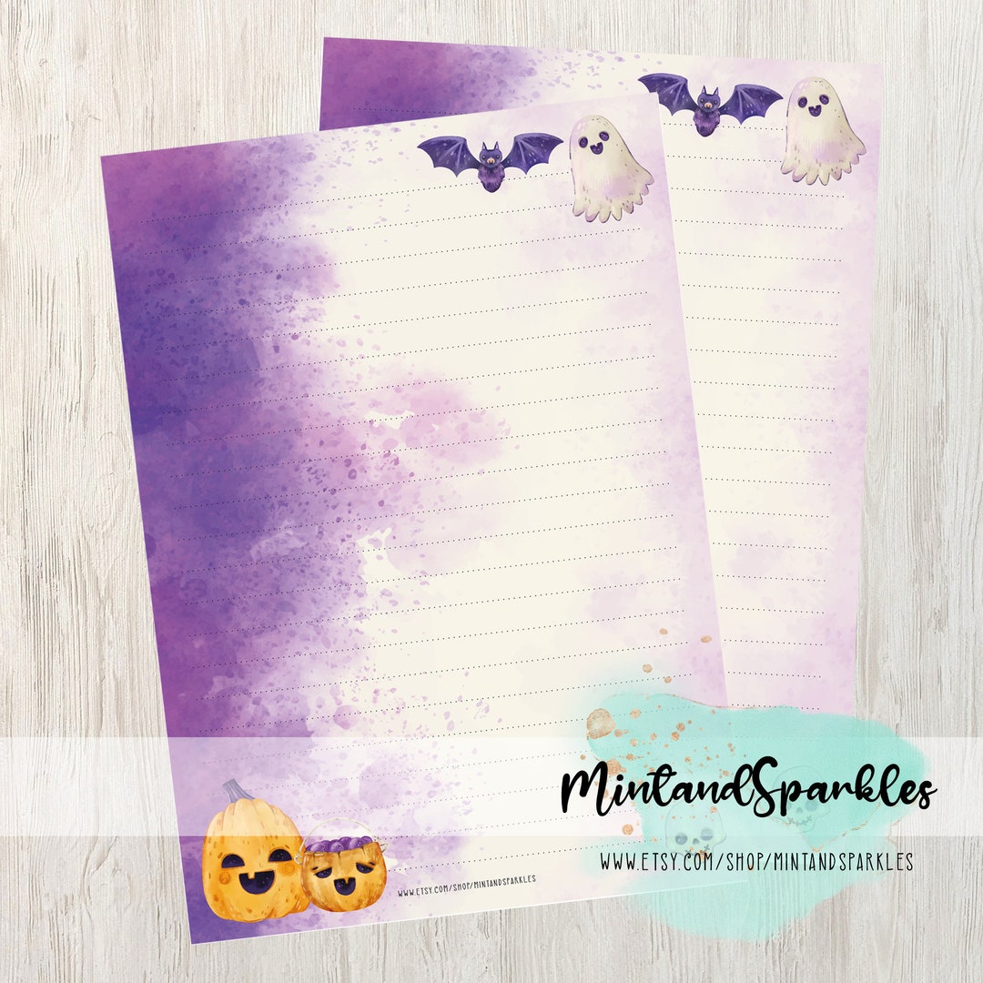 Halloween Watercolor Pumpkins Ghost Bat Skull Letter Writing Paper ...
