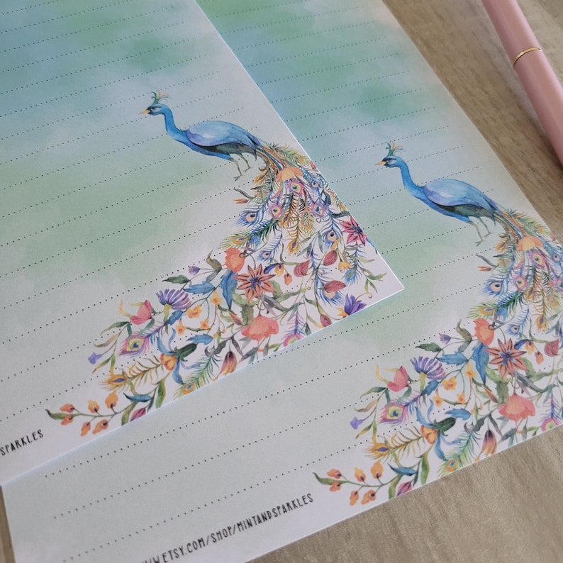 Watercolor Peacock Letter Writing Paper Sheets - Etsy