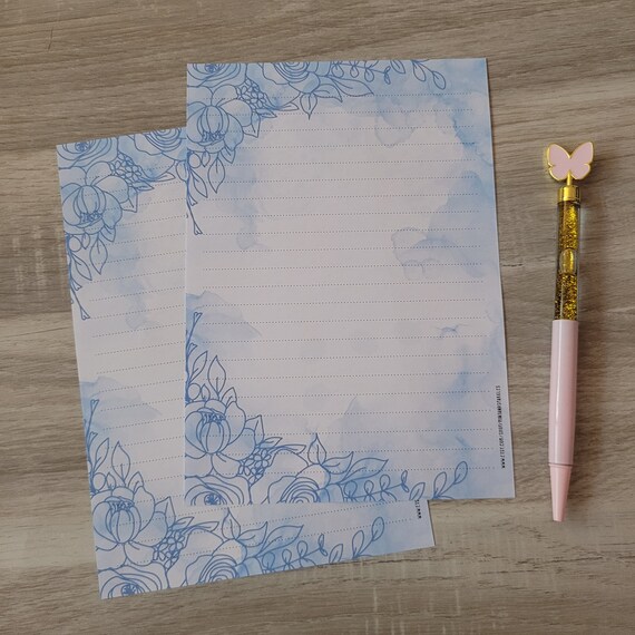 Blue Watercolor Flowers Letter Writing Paper Sheets - Etsy