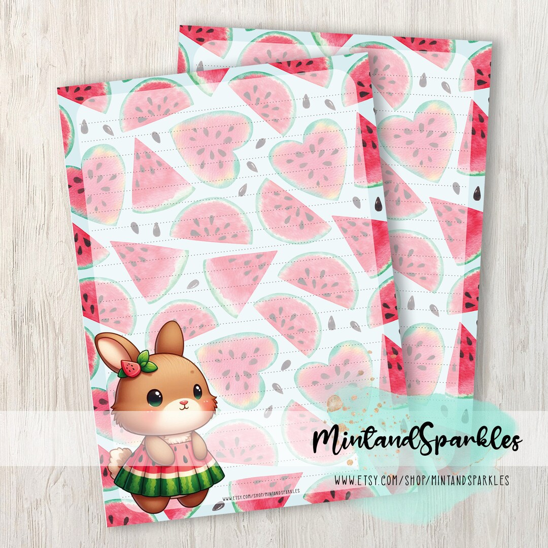 Summer Watermelon Bunny Writing Paper Sheets - Etsy