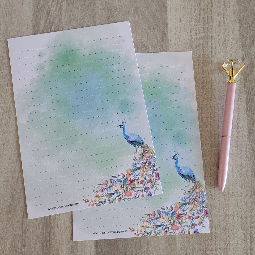 Watercolor Peacock Letter Writing Paper Sheets - Etsy