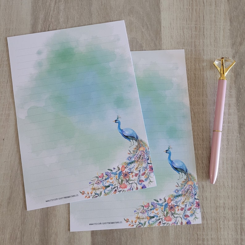 Watercolor Peacock Letter Writing Paper Sheets - Etsy