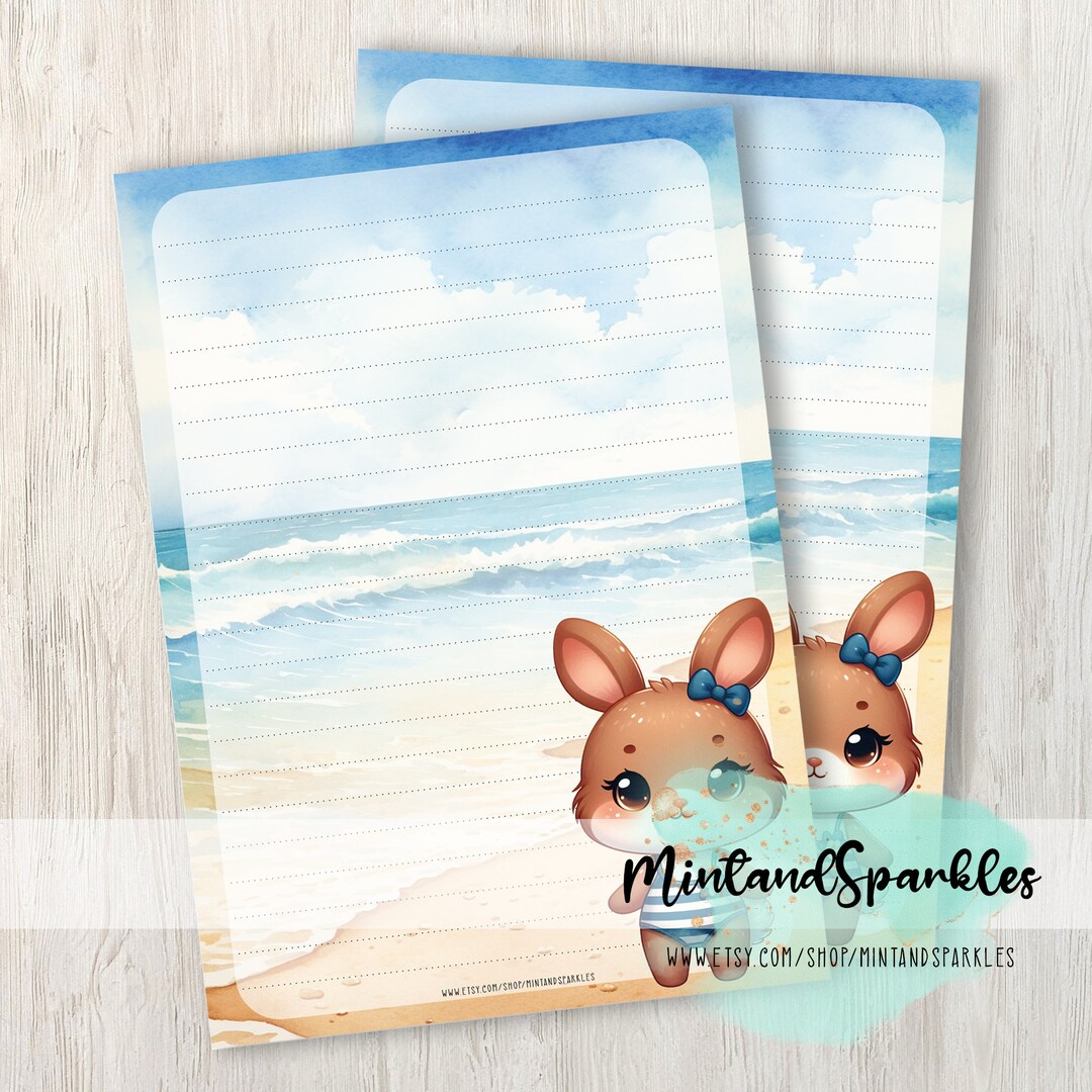 Beach Bunny in Swimsuit Writing Paper Sheets - Etsy