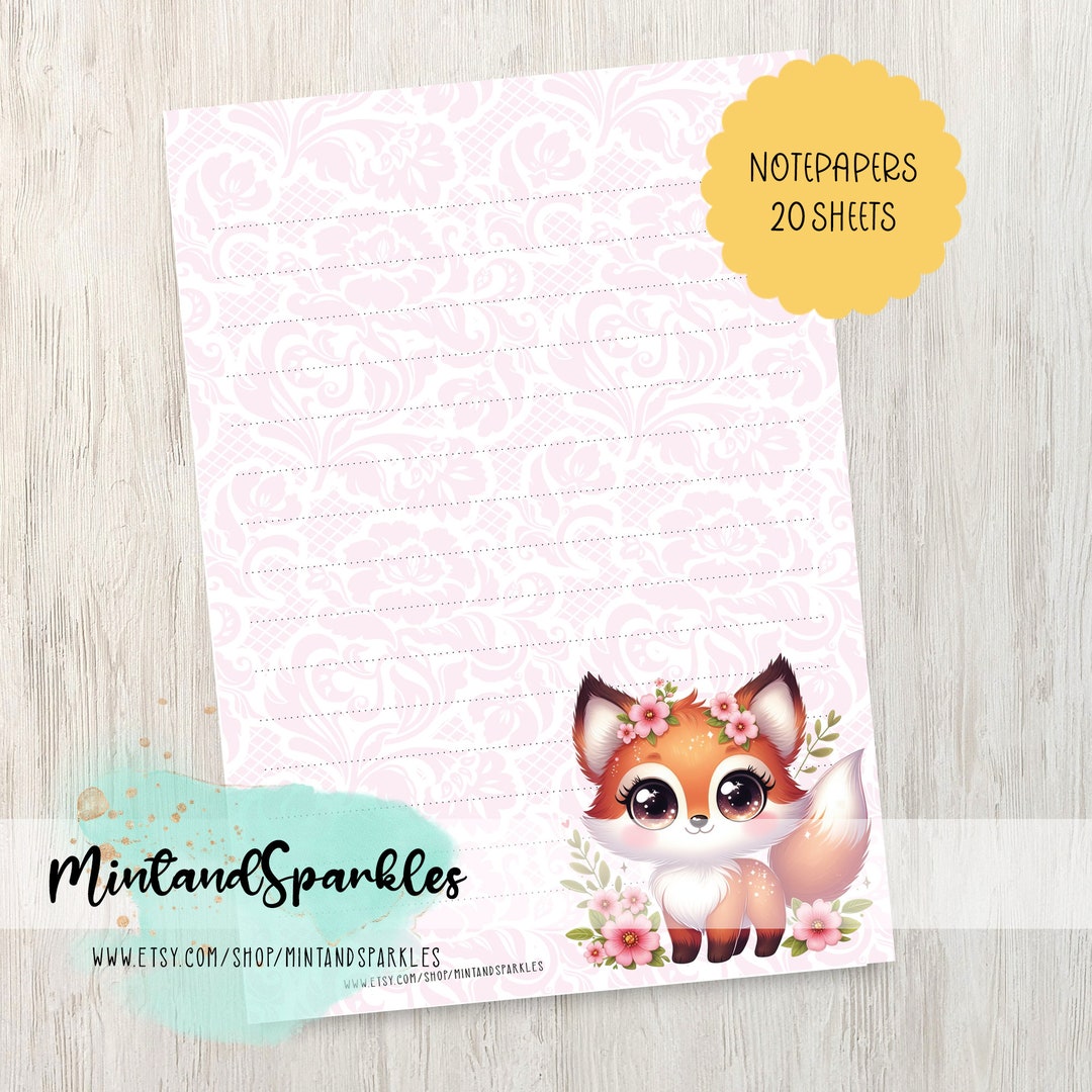 Pink Flower Foxie | Notepapers | Letter | Writing | Paper Sheets - Etsy