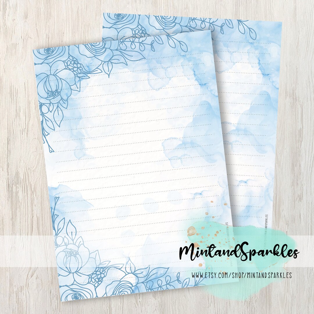 Blue Watercolor Flowers Letter Writing Paper Sheets - Etsy