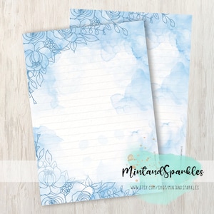 Blue Watercolor Flowers Letter Writing Paper Sheets - Etsy