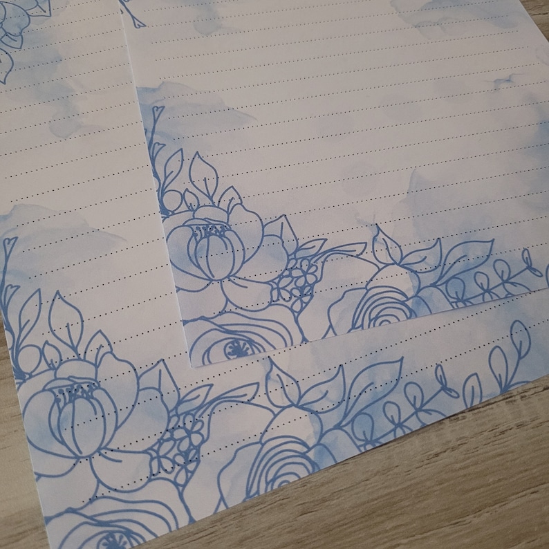 Blue Watercolor Flowers Letter Writing Paper Sheets - Etsy