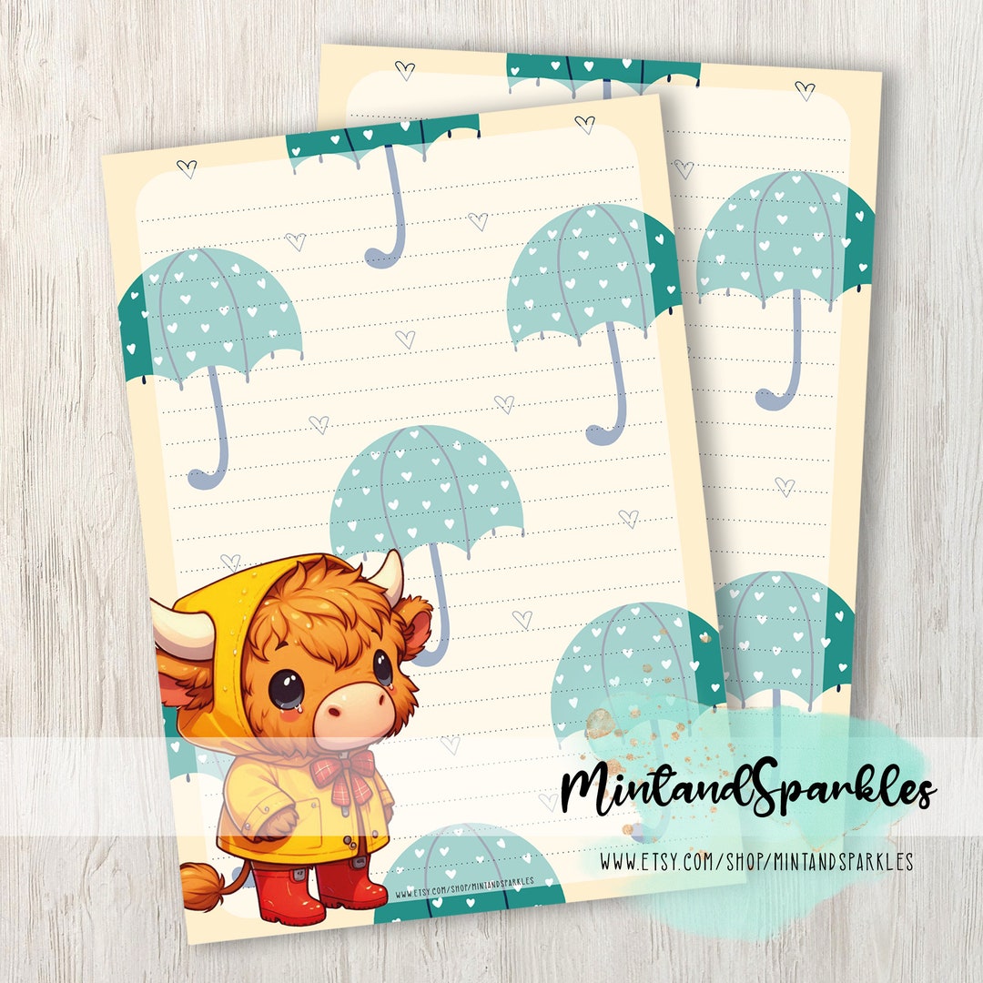 Sad Highland Cow in the Rain Writing Paper Sheets - Etsy